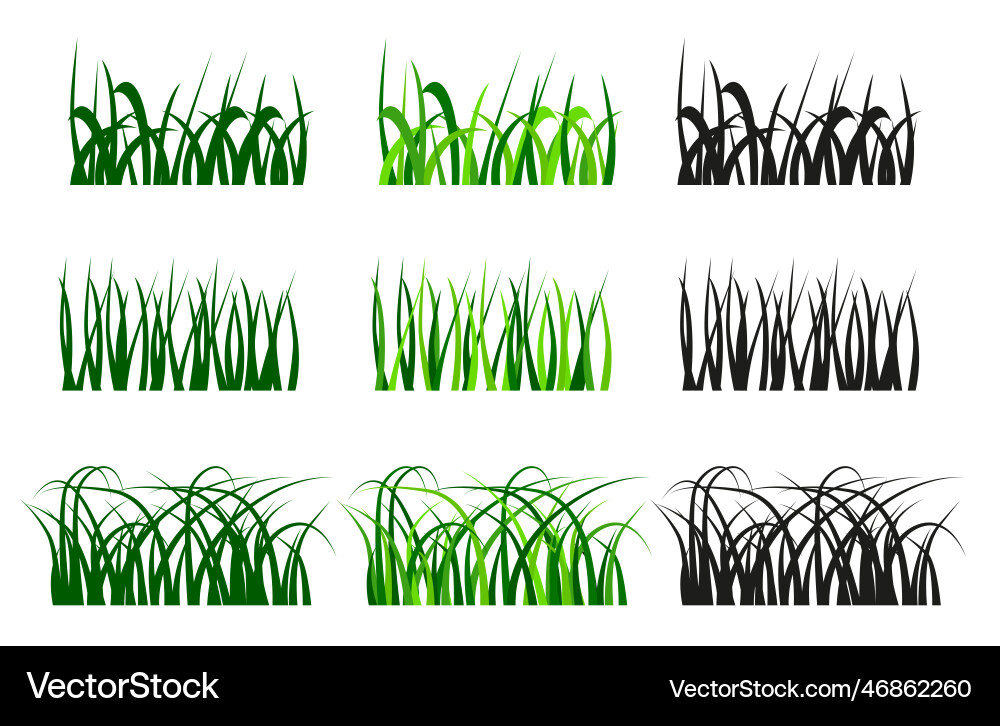Grass bunch and horizontal green lawn set Vector Image