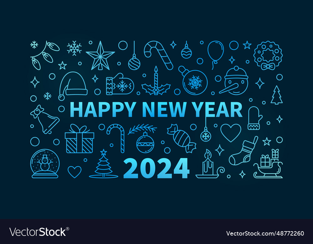 Happy 2024 new year concept line horizontal blue Vector Image