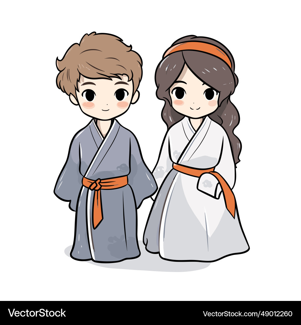 Japanese couple hand-drawn comic Royalty Free Vector Image