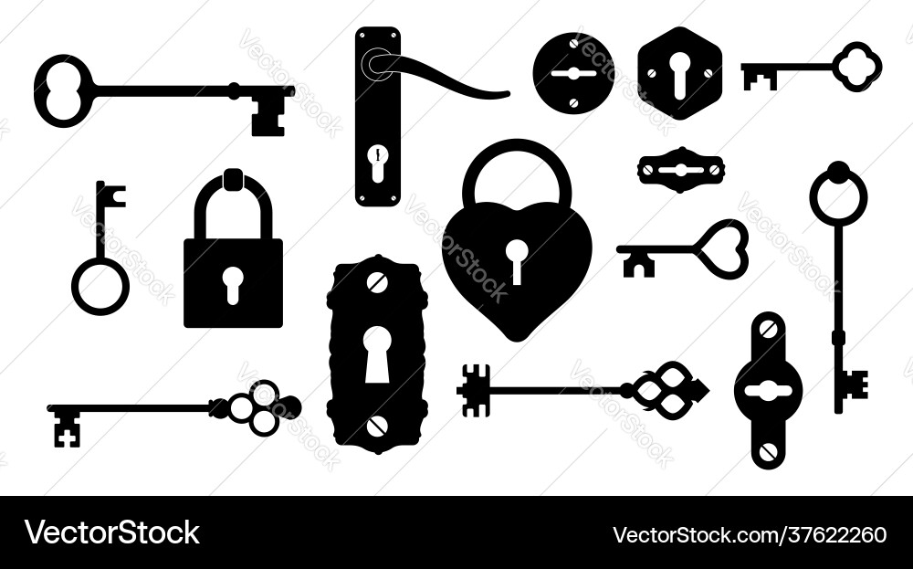 Old vintage keys and locks flat style isolated Vector Image