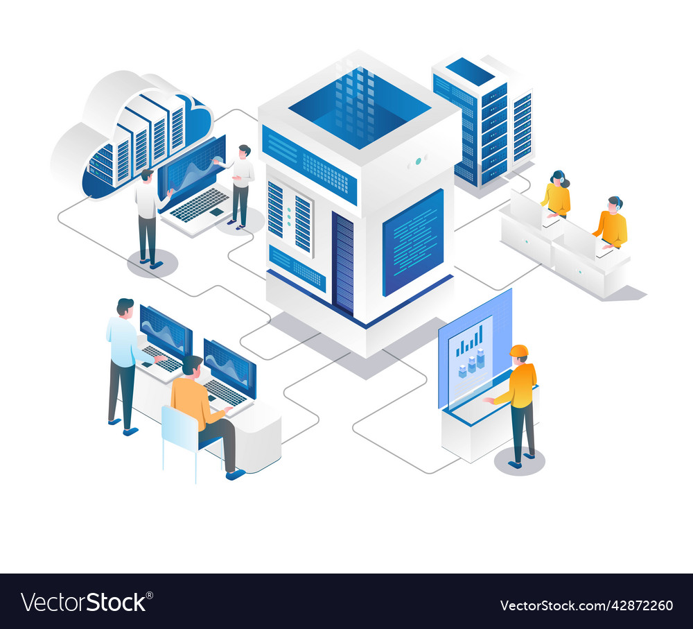 Solution cloud server analysis process Royalty Free Vector