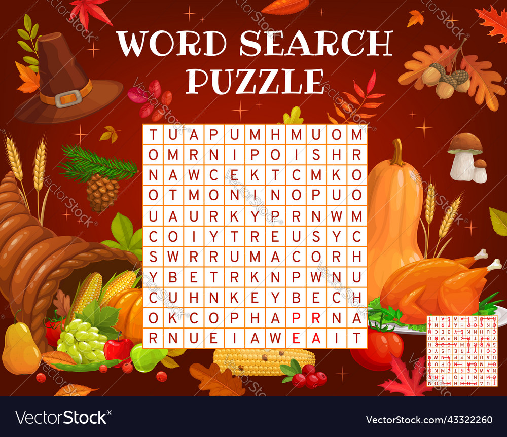 Thanksgiving cornucopia autumn harvest word puzzle