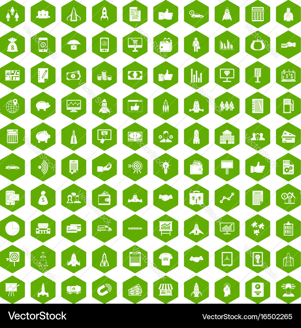 100 startup icons hexagon green Royalty Free Vector Image