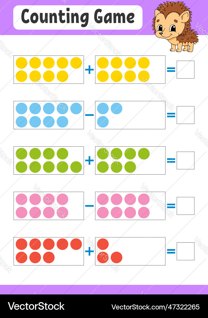 Addition and subtraction task for kids education Vector Image