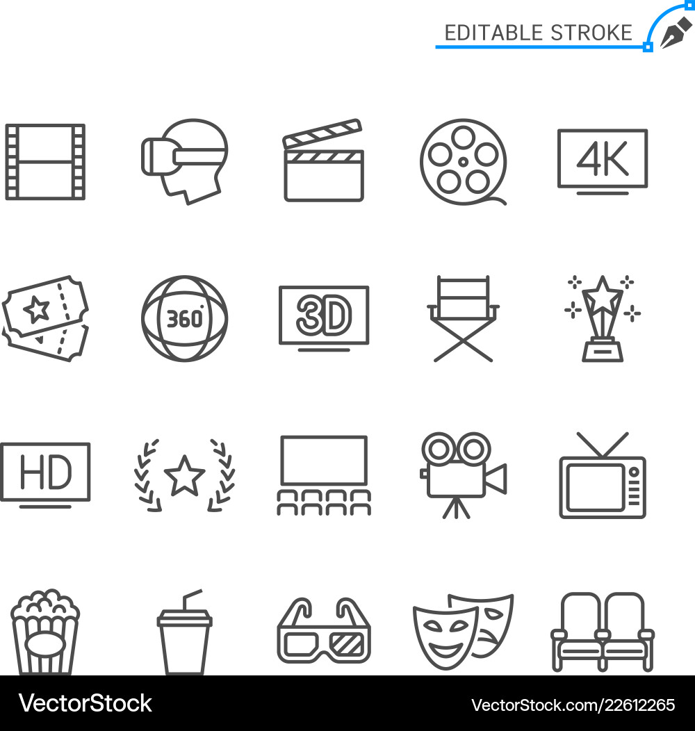 Cinema line icons editable stroke Royalty Free Vector Image
