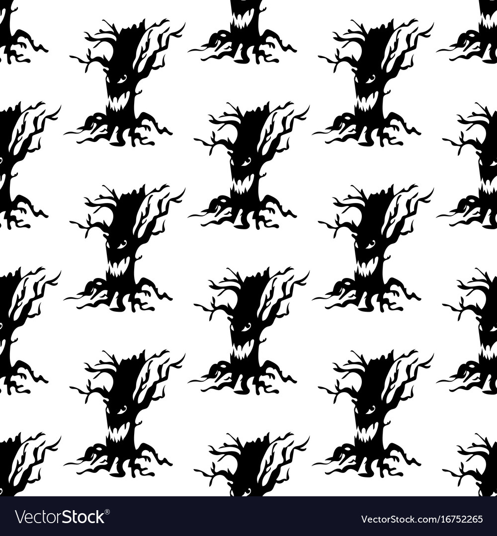 Evil tree halloween pattern Royalty Free Vector Image