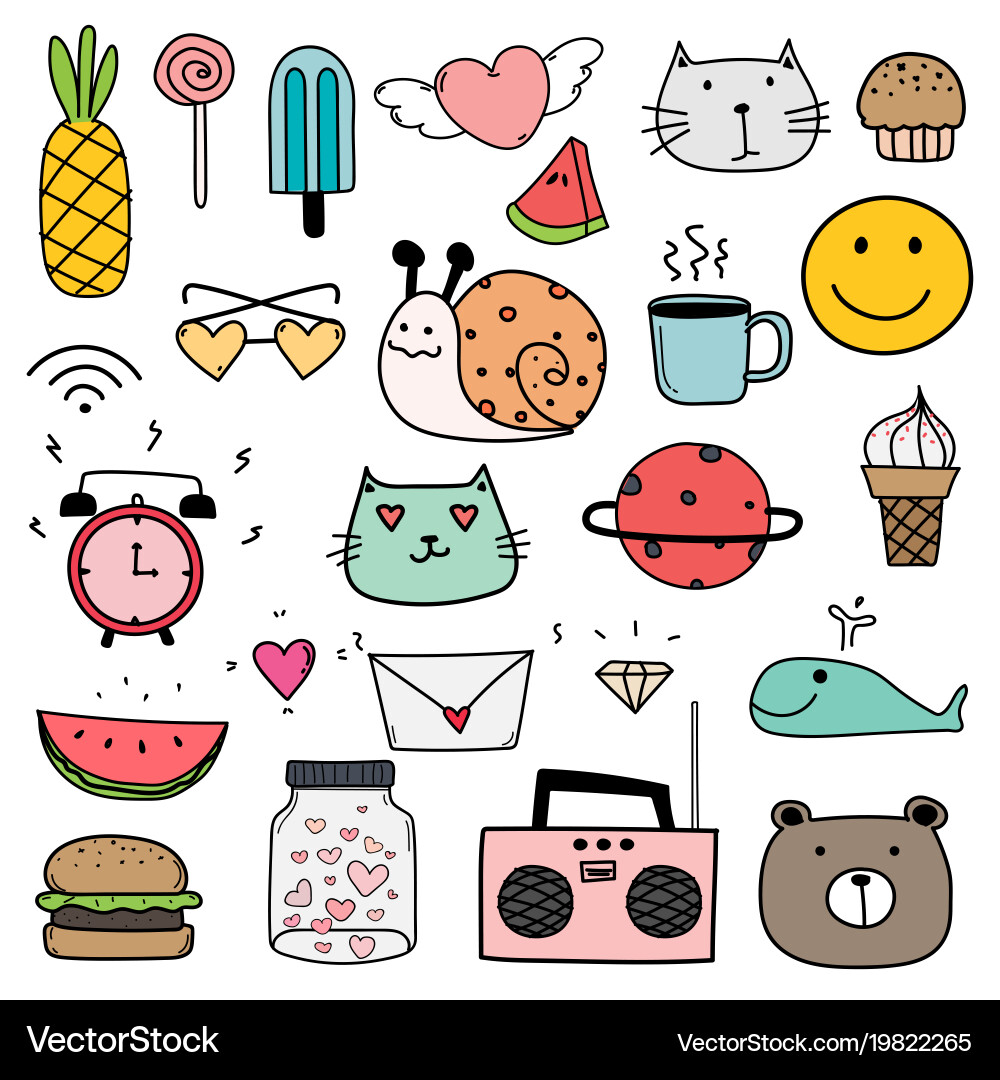 Hand drawn doodle lovely set for kid Royalty Free Vector