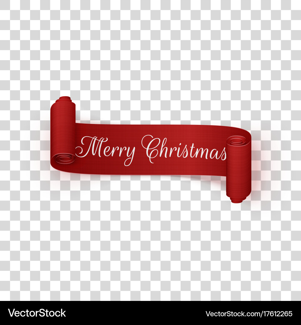 Realistic merry christmas scroll red ribbon Vector Image