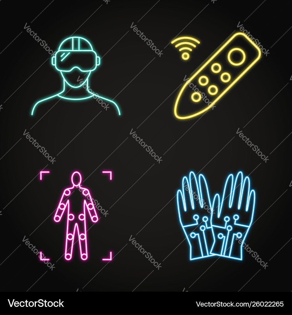 Virtual reality concept icon set in neon line Vector Image