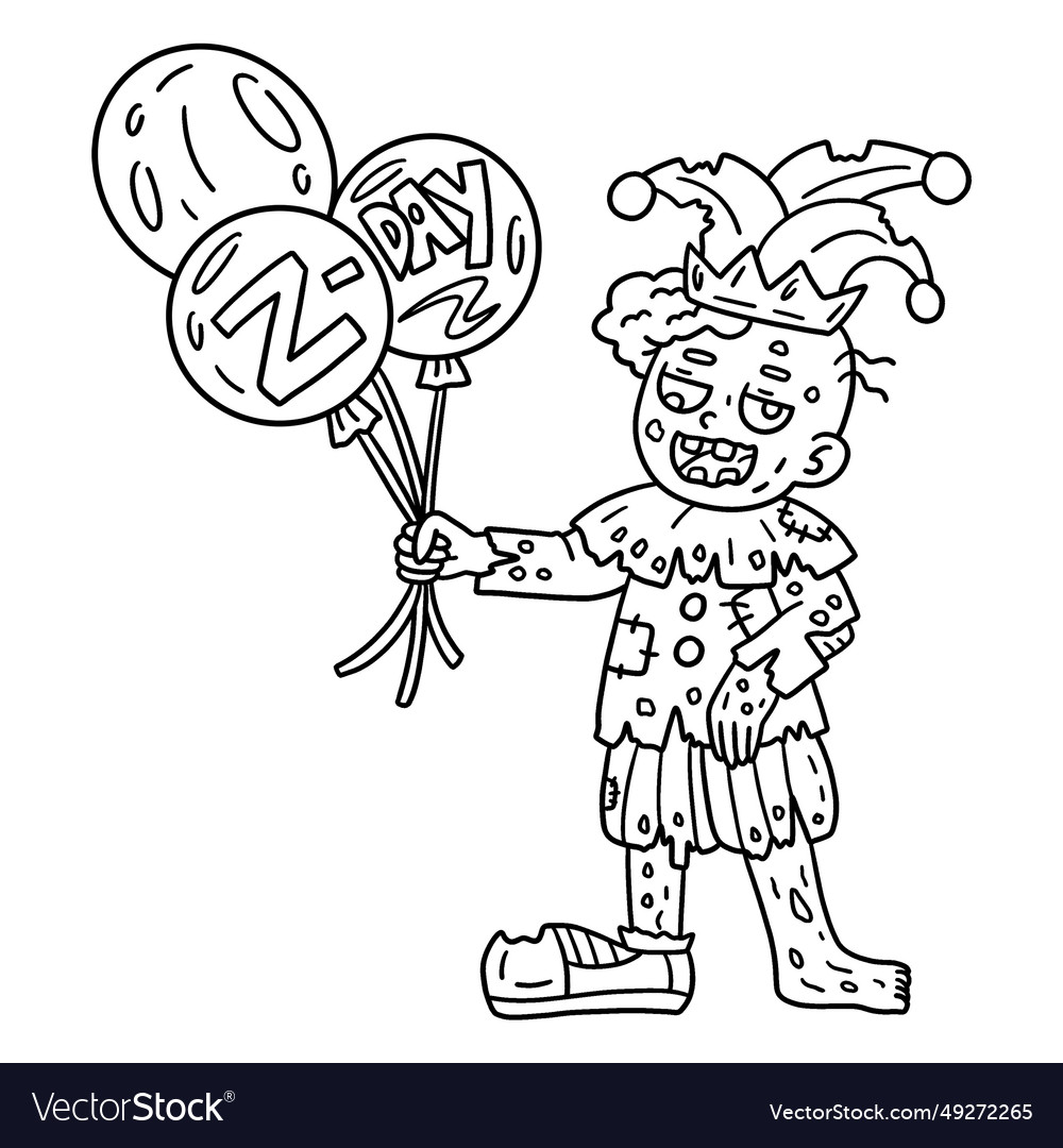 Zombie clown with balloons isolated coloring page Vector Image