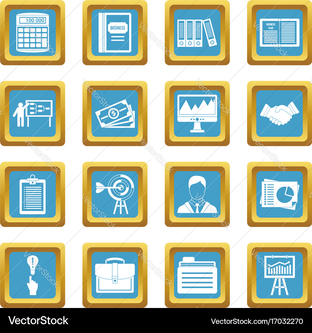 Business plan icons azure Royalty Free Vector Image