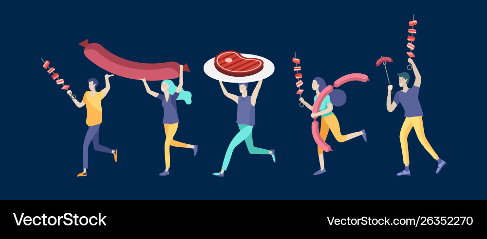 People preparing barbecue bbq party Royalty Free Vector