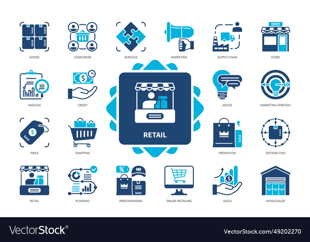 Retail solid icon set Royalty Free Vector Image