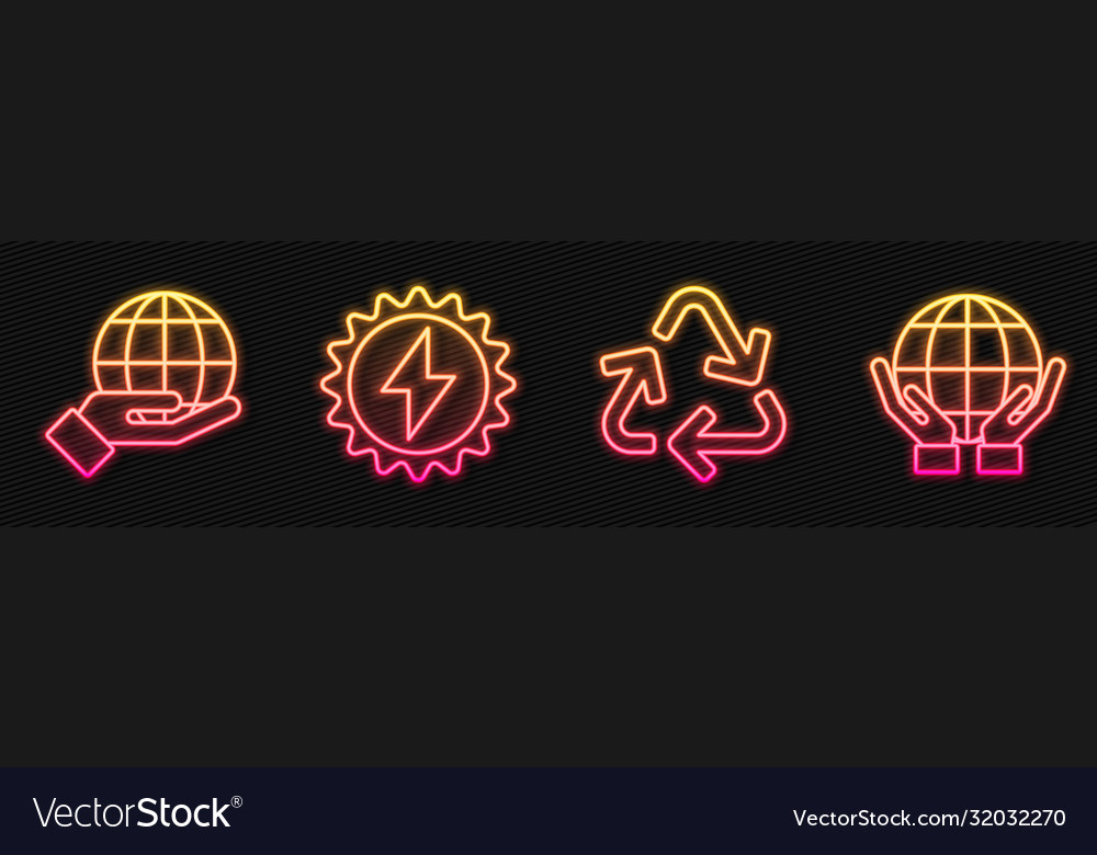 Set line recycle symbol hand holding earth globe Vector Image