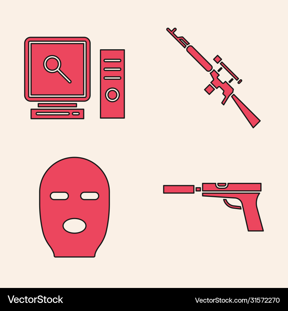 Set pistol or gun with silencer search Royalty Free Vector