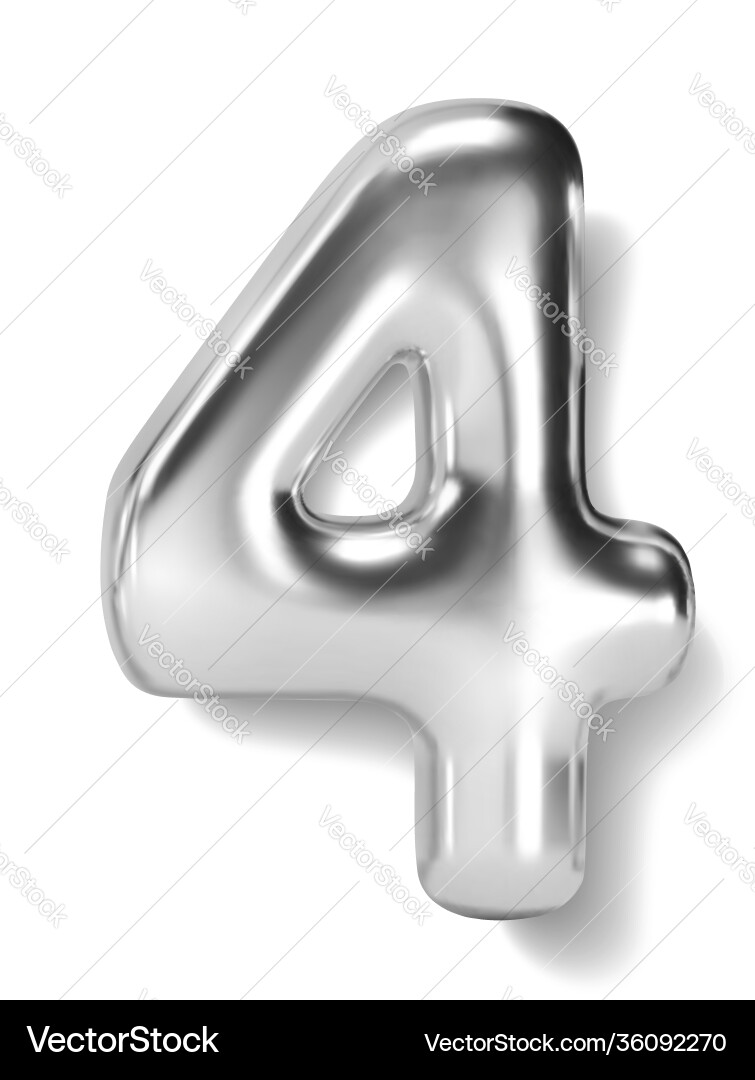 Silver number balloon 4 four realistic 3d Vector Image