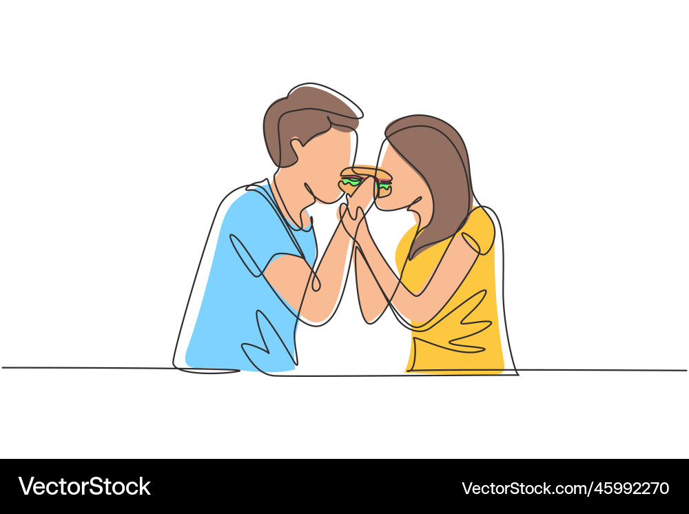 Single one line drawing young beautiful couple Vector Image