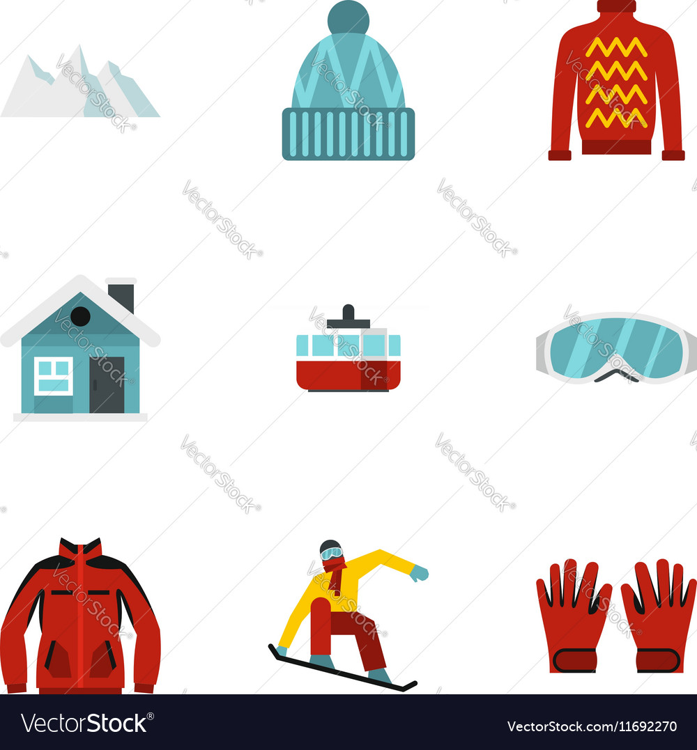 Snowboard icons set flat style Royalty Free Vector Image