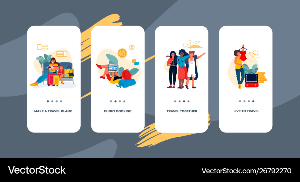 Travel onboard screen mobile app ui mockup with Vector Image
