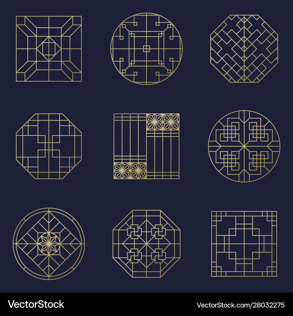 Asian frame set in vintage style traditional Vector Image