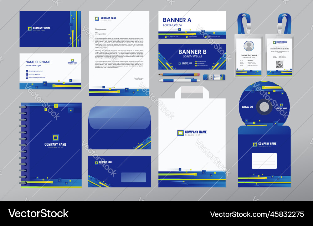 Blue business stationary kit Royalty Free Vector Image