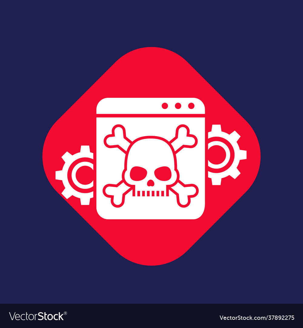 Computer virus malware attack icon with skull Vector Image