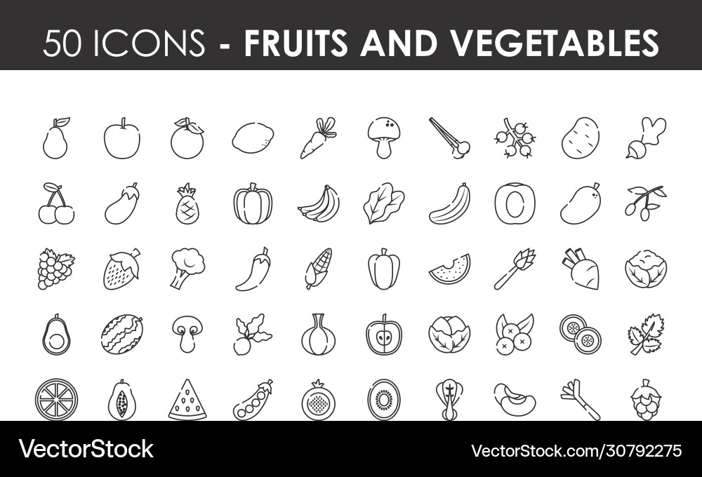 Fruits and vegetables icon set line style Vector Image