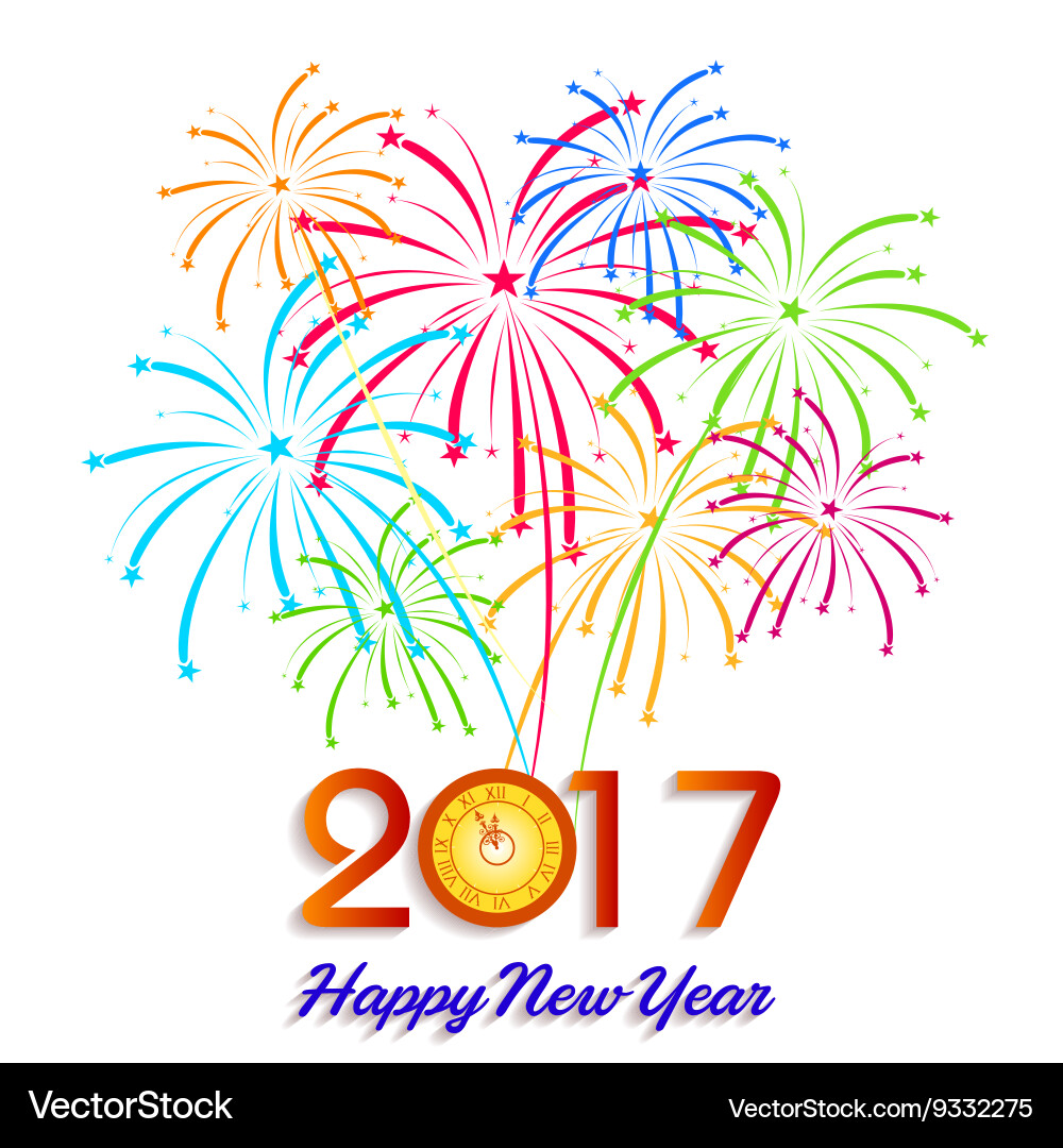 Happy new year 2017 with fireworks background Vector Image