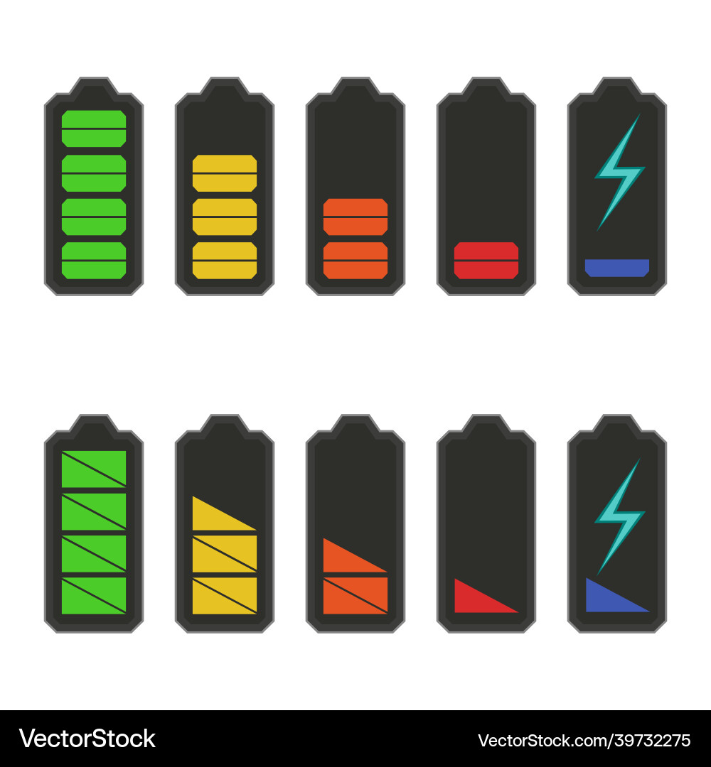 Set of battery charge level indicators Royalty Free Vector