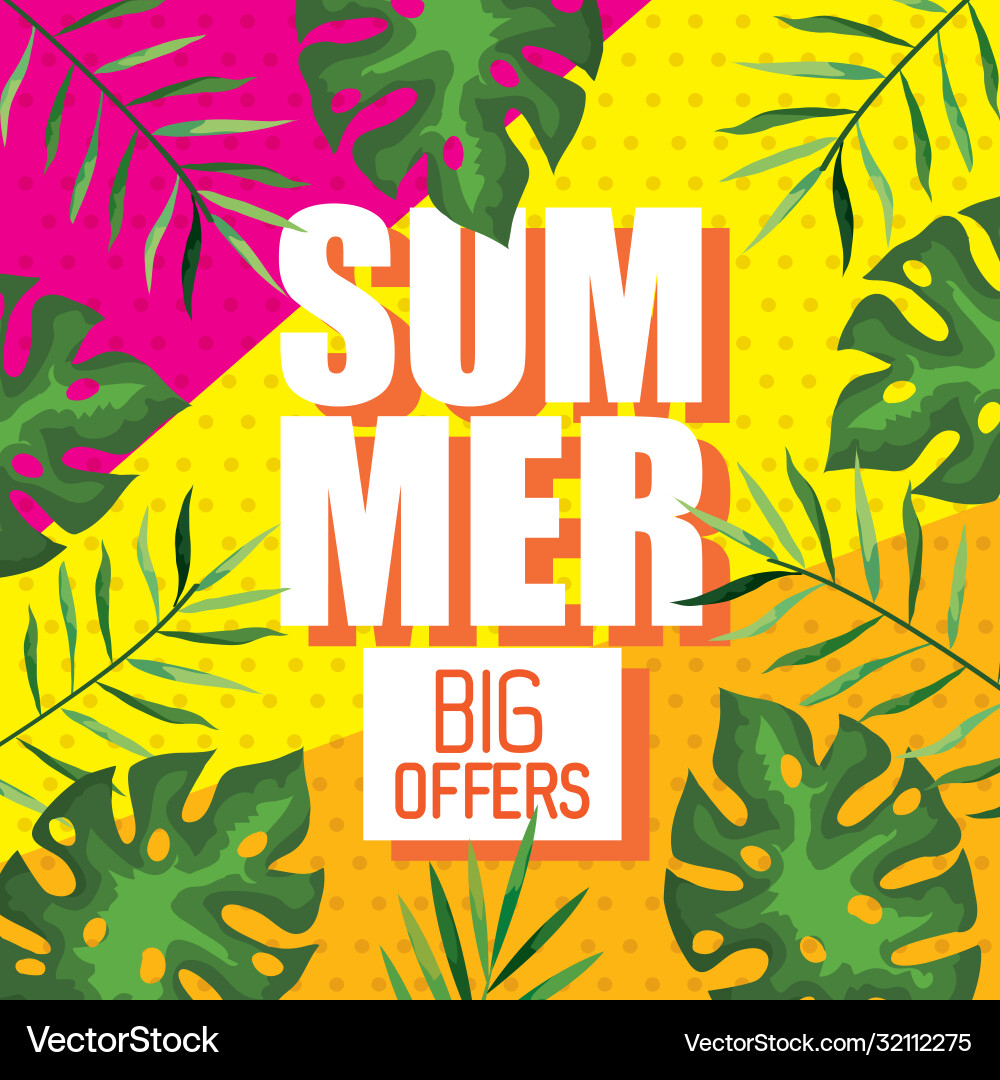 Summer big offers banner with branches Royalty Free Vector
