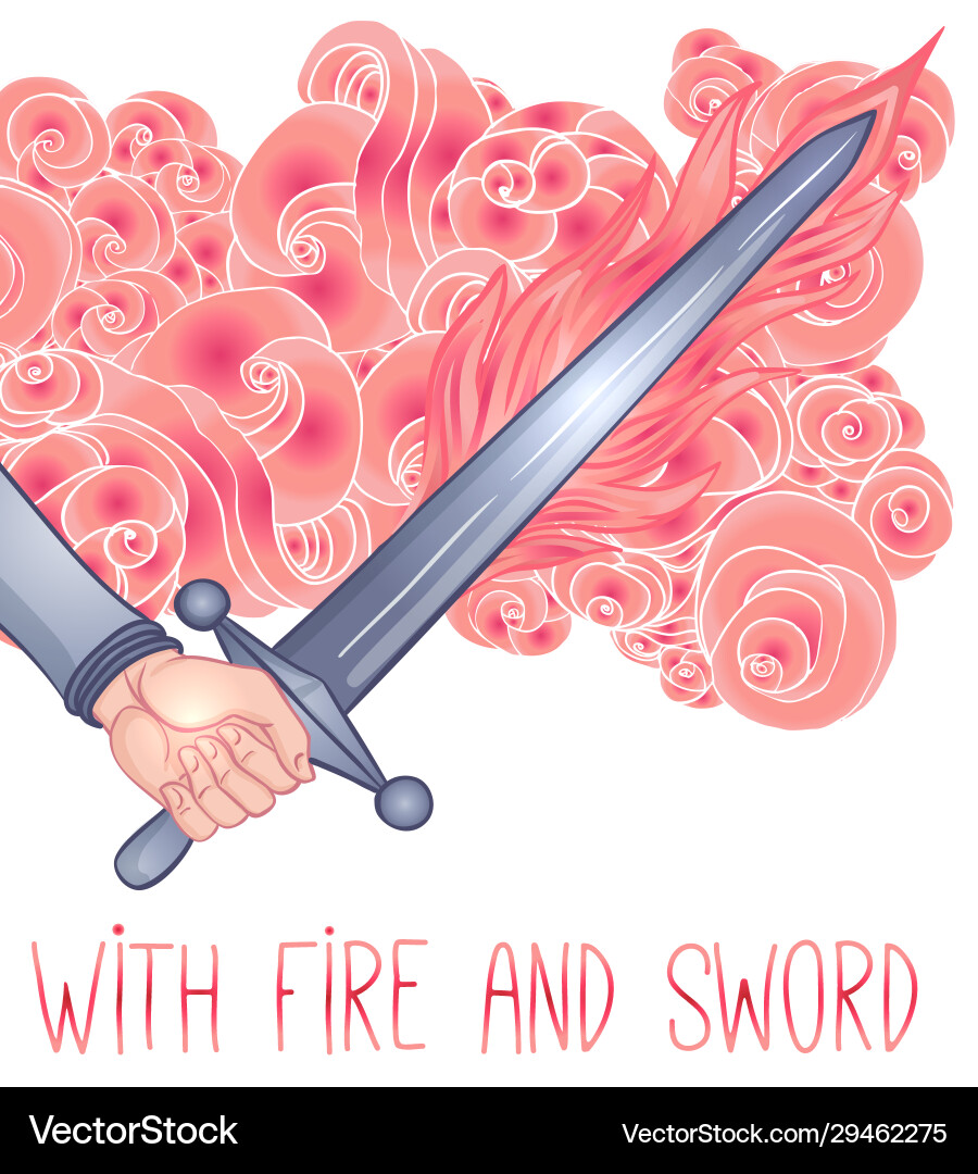 With sword and fire hand holding vintage Vector Image
