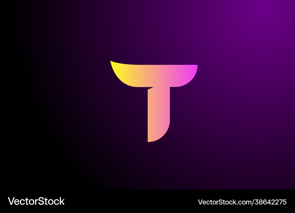 Yellow purple t creative gradient alphabet letter Vector Image