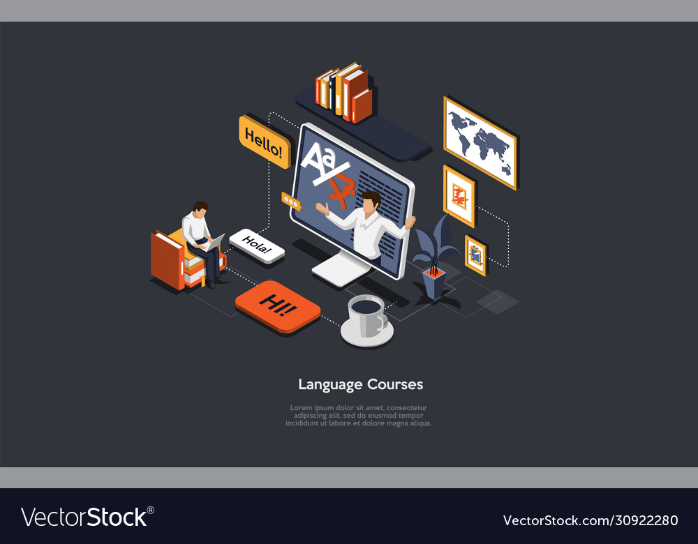 Concept of isometric online language courses Vector Image