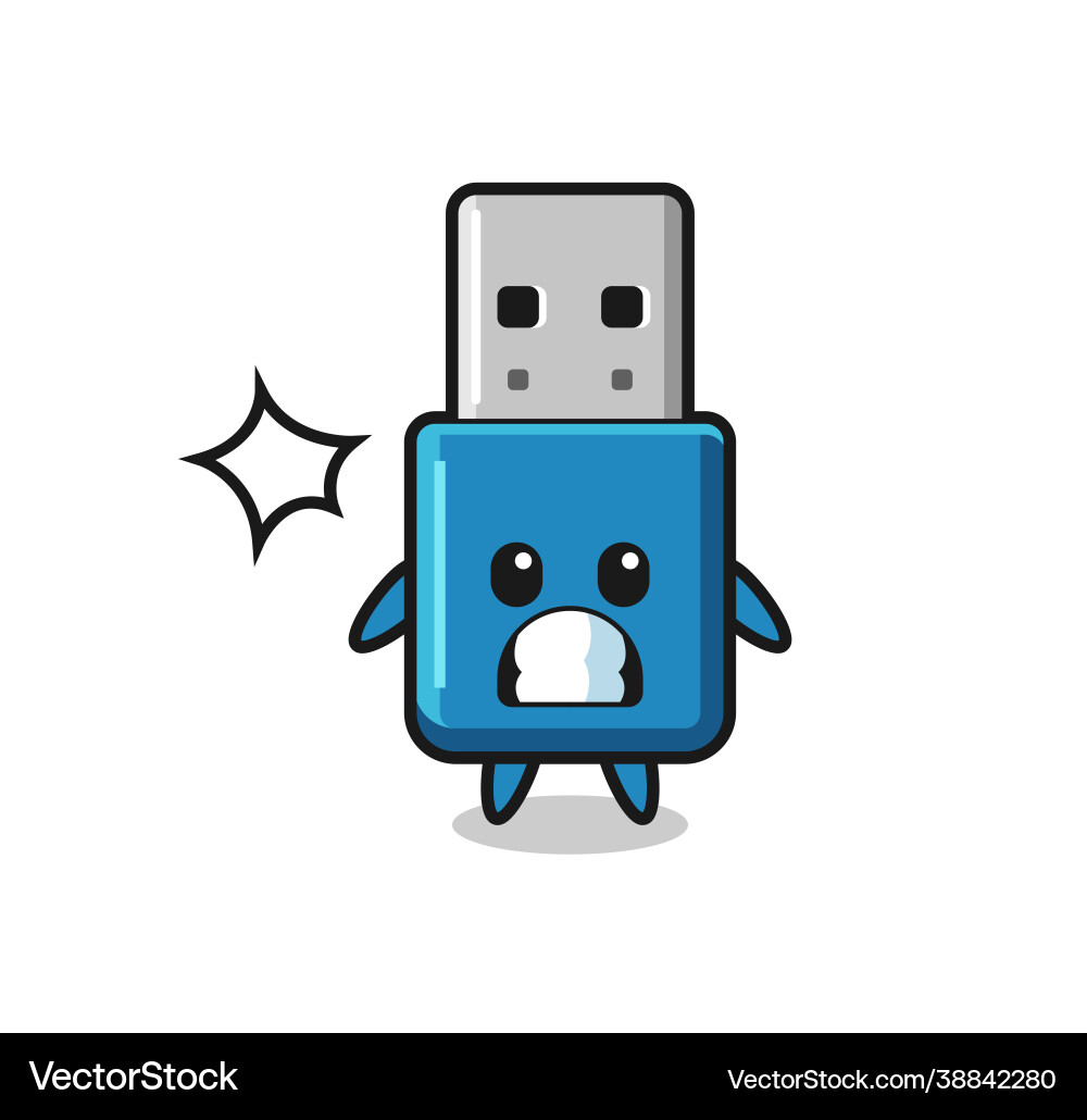 Flash drive usb character cartoon with shocked Vector Image