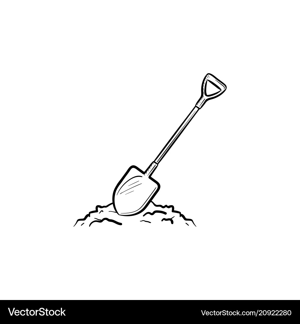 Mining shovel in rock hand drawn outline doodle Vector Image
