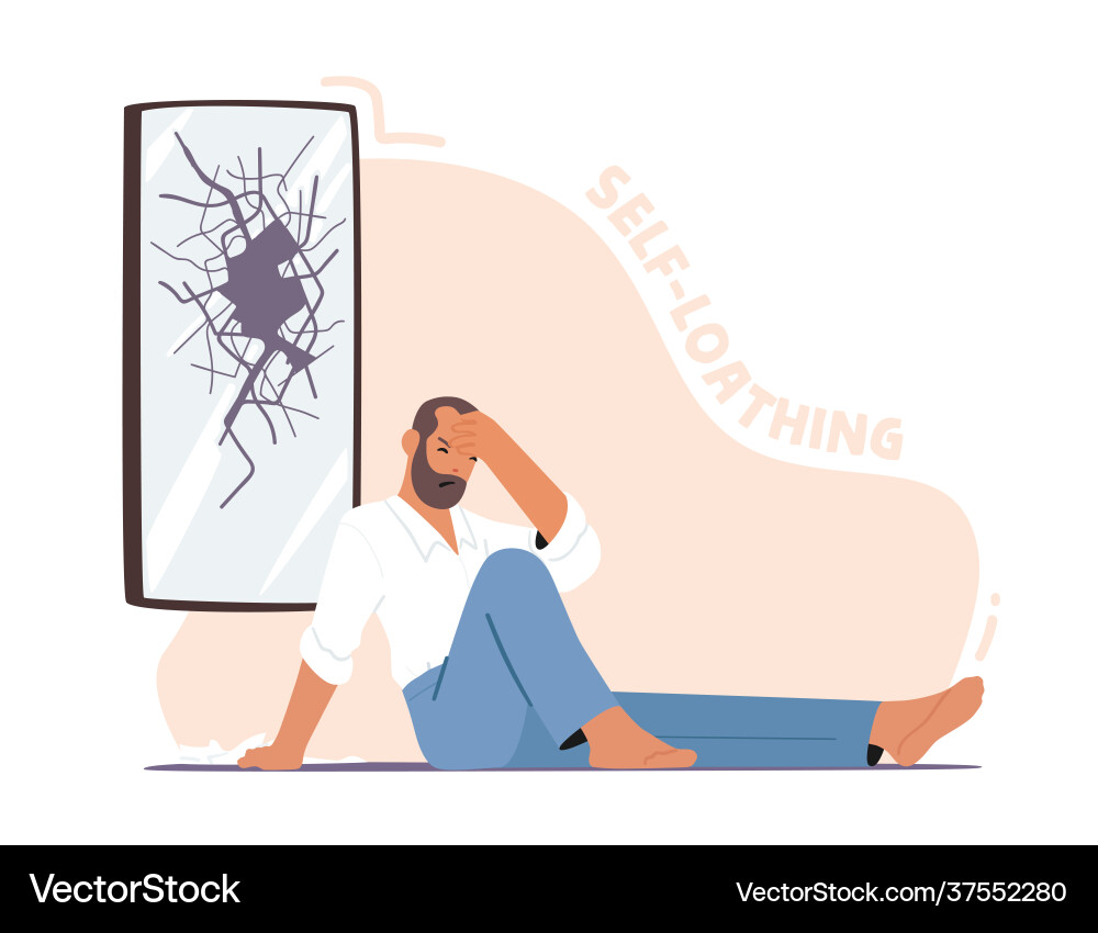 Self loathing and anger depressed unhappy man sit Vector Image