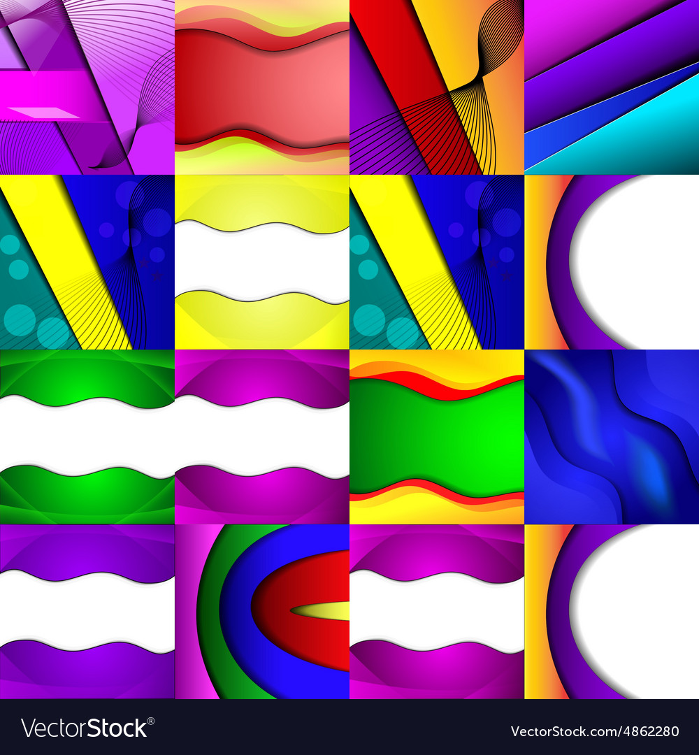 Set of sixteen different and colorful abstract Vector Image