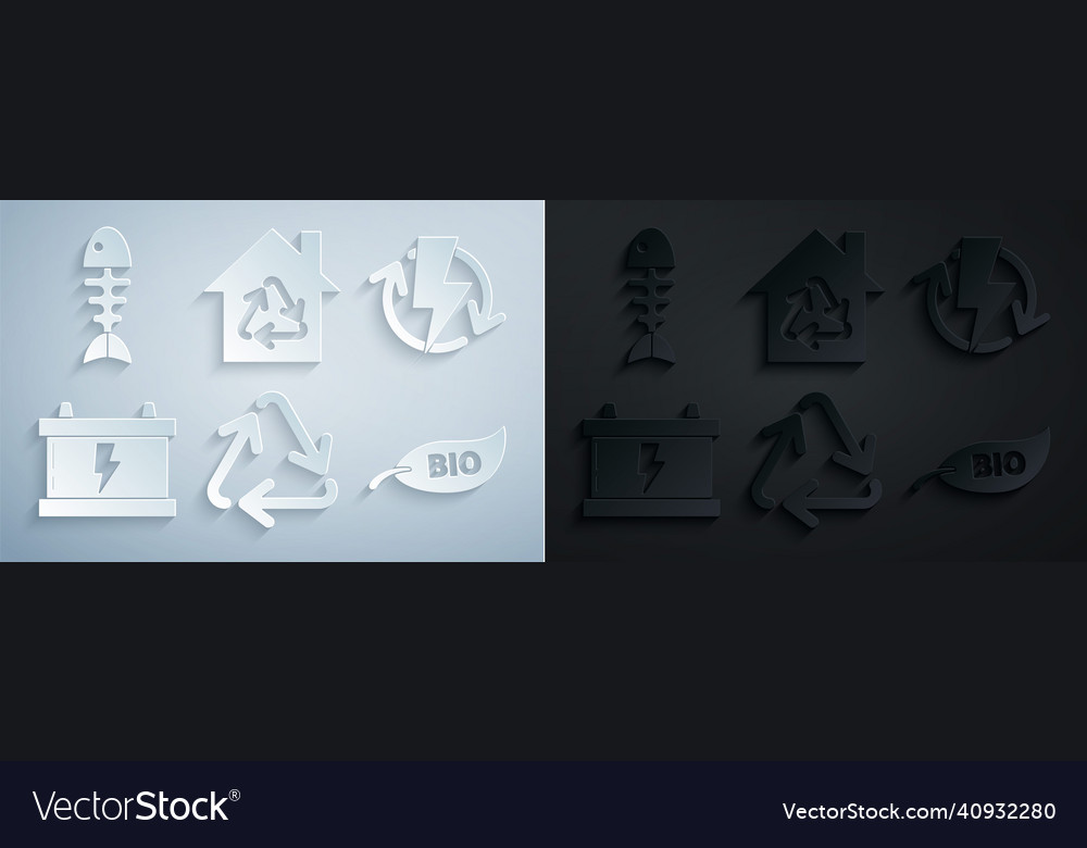 Set recycle symbol recharging car battery leaf Vector Image