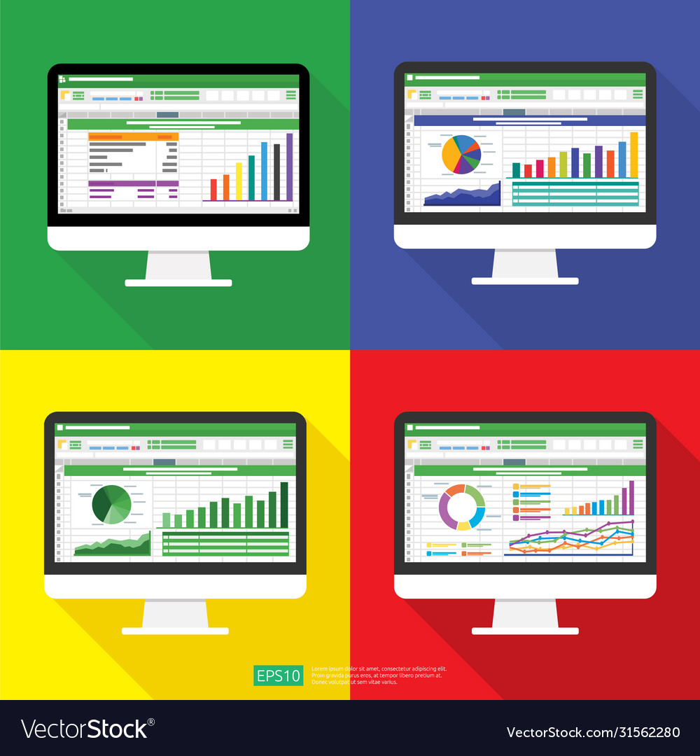Spreadsheet on computer screen flat icon Vector Image