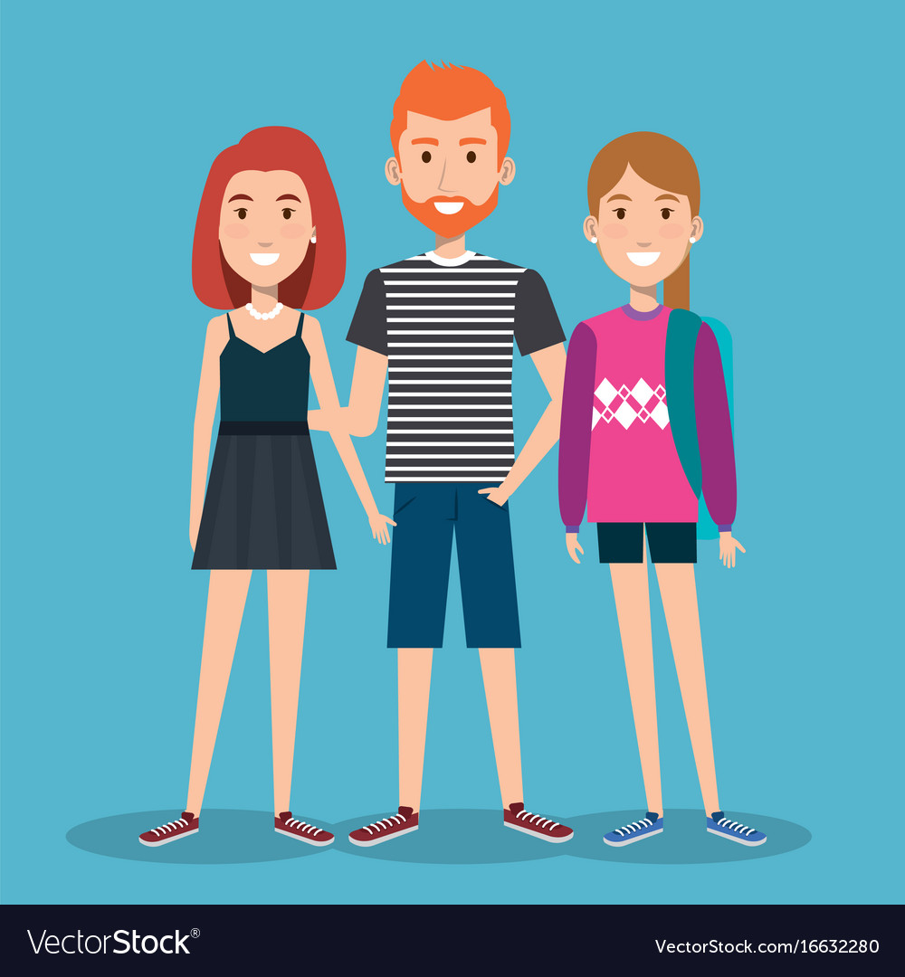 Three students school standing together Royalty Free Vector