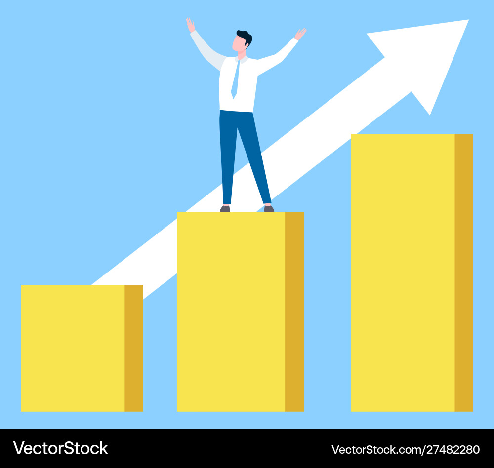Worker and rising graph business success Vector Image