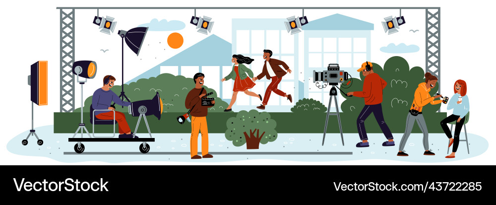 Cinema production process filmmakers on set Vector Image