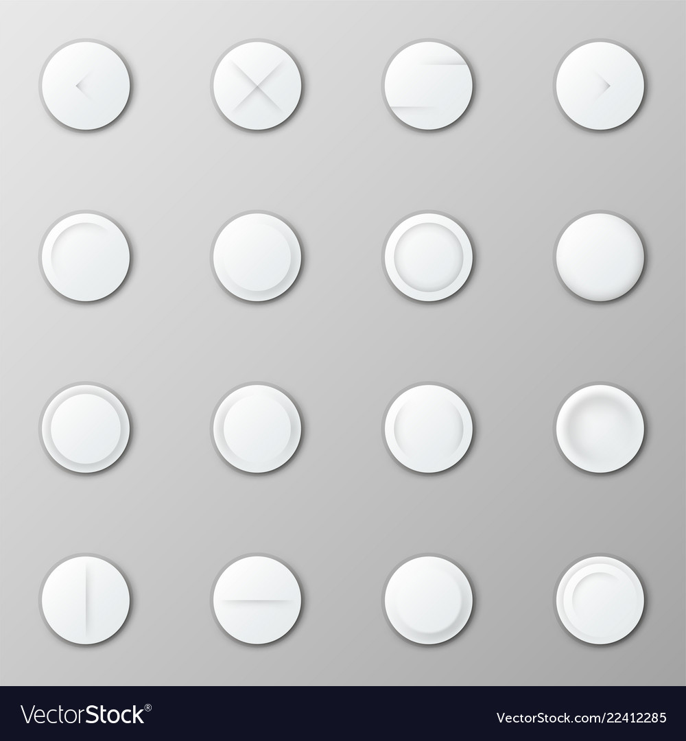 Collection realistic white round buttons Vector Image