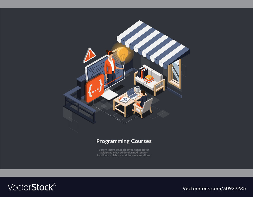 Concept of online programming courses man has Vector Image