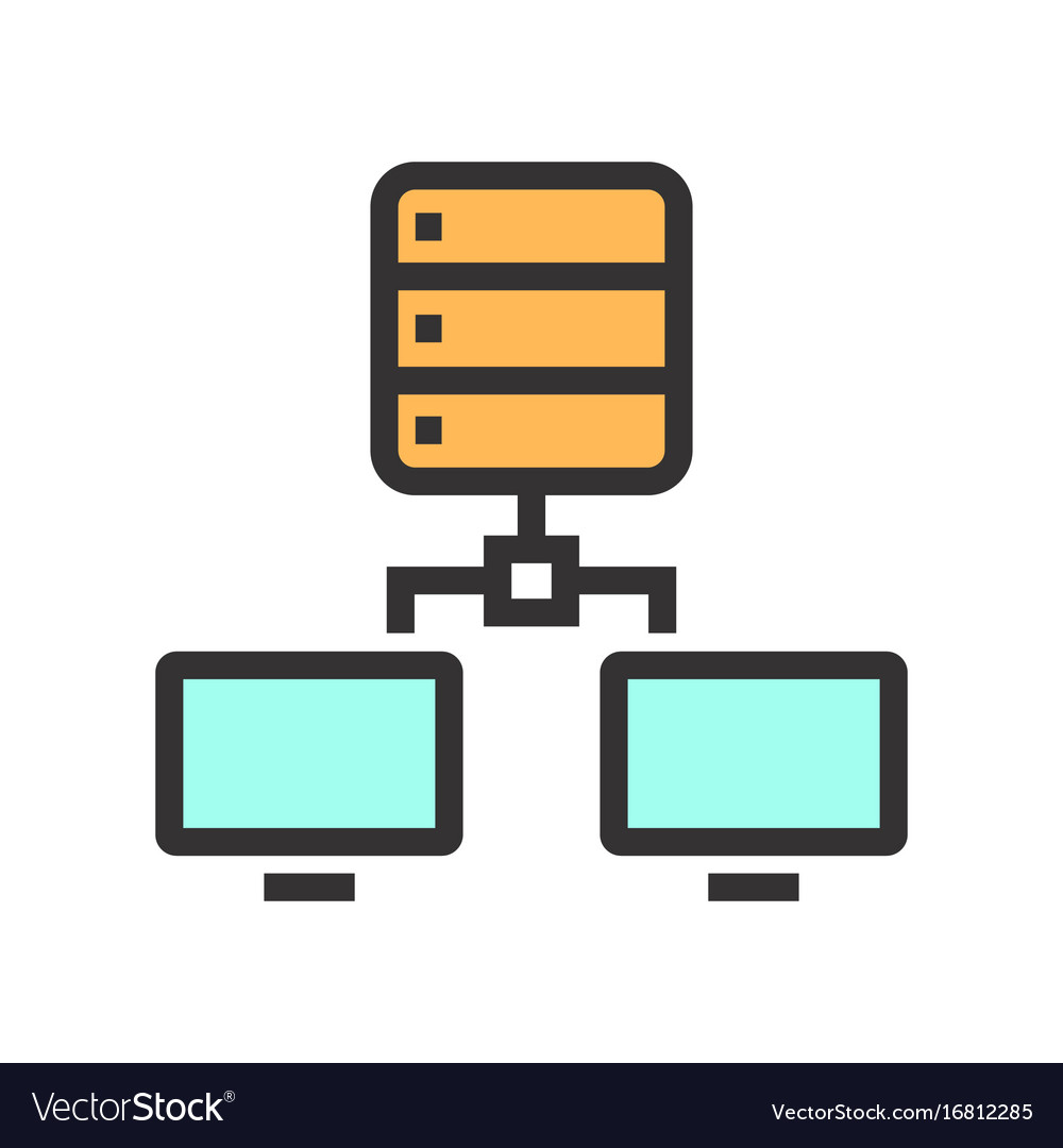 Connection between computers and server Royalty Free Vector