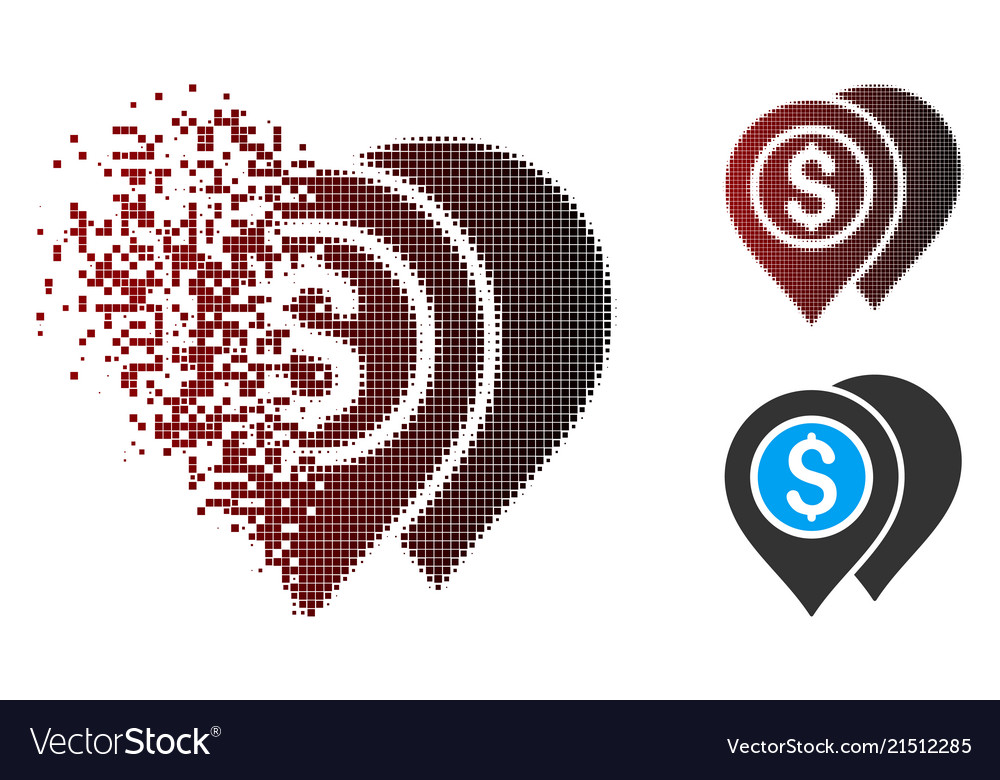 Destructed pixel halftone bank map pointers icon Vector Image Destructed pixel halftone bank map pointers icon Vector Image