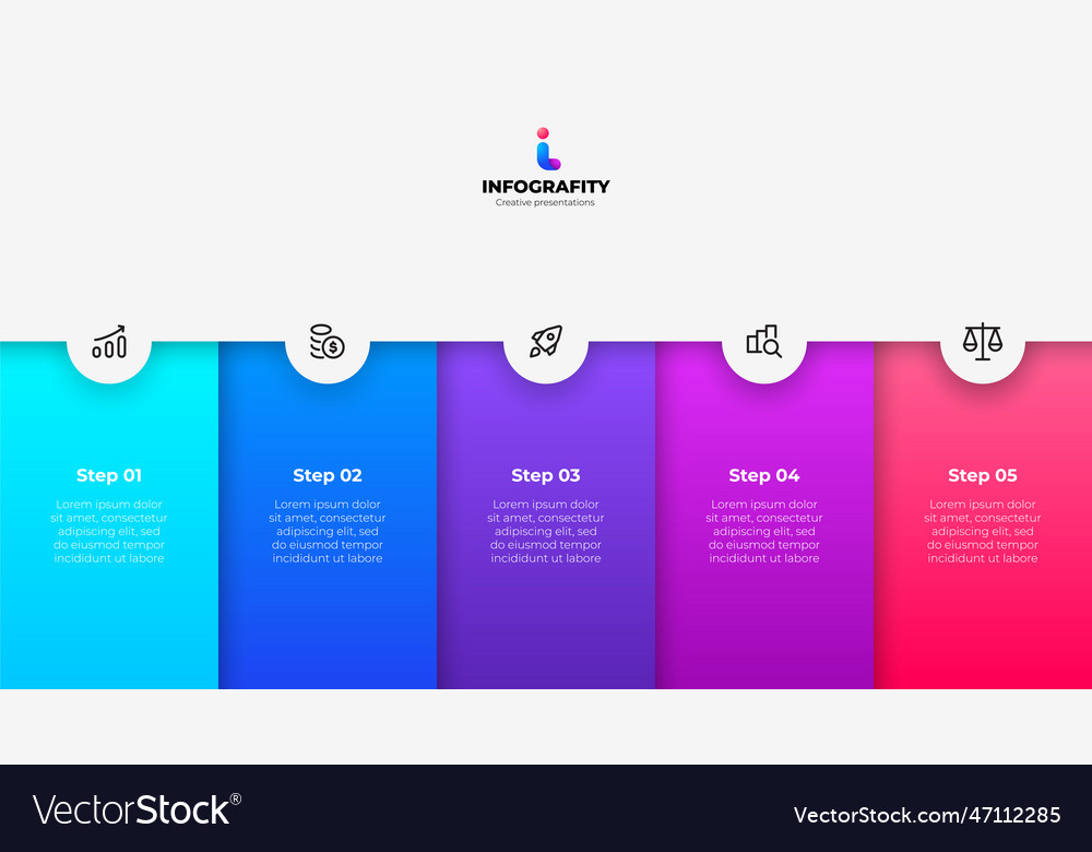 Five rectangular elements with circles and icons Vector Image