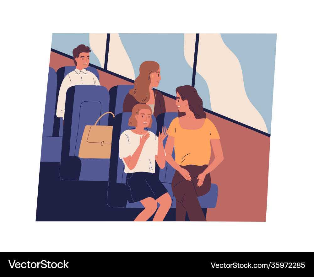 Happy people going public transport passengers Vector Image