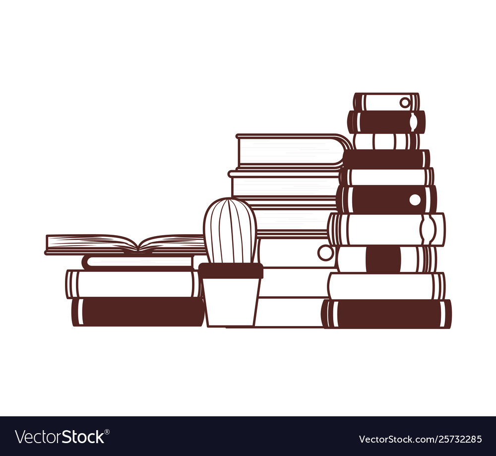 Stack books with houseplant on white background Vector Image
