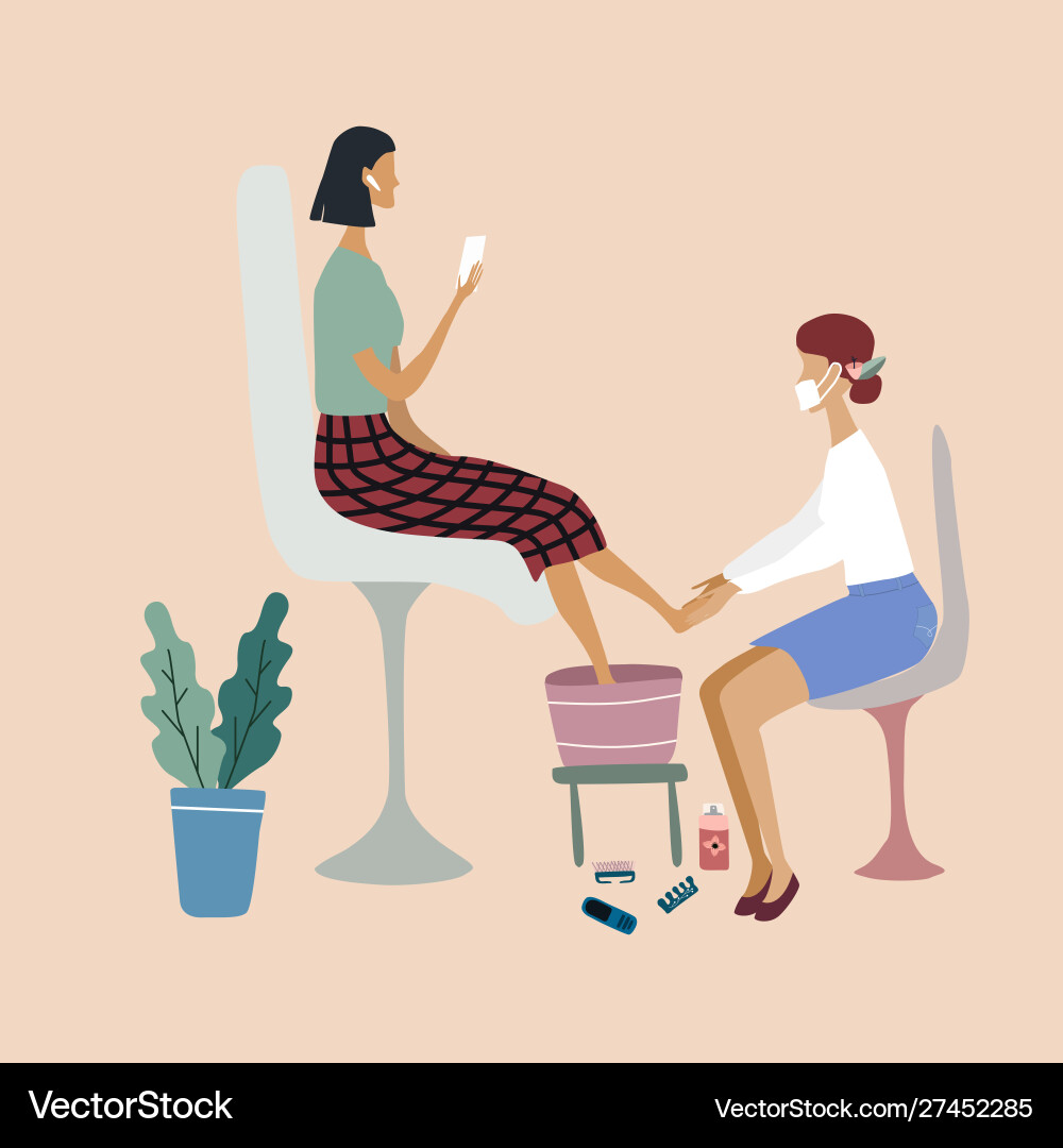 Woman make pedicure for her client Royalty Free Vector Image